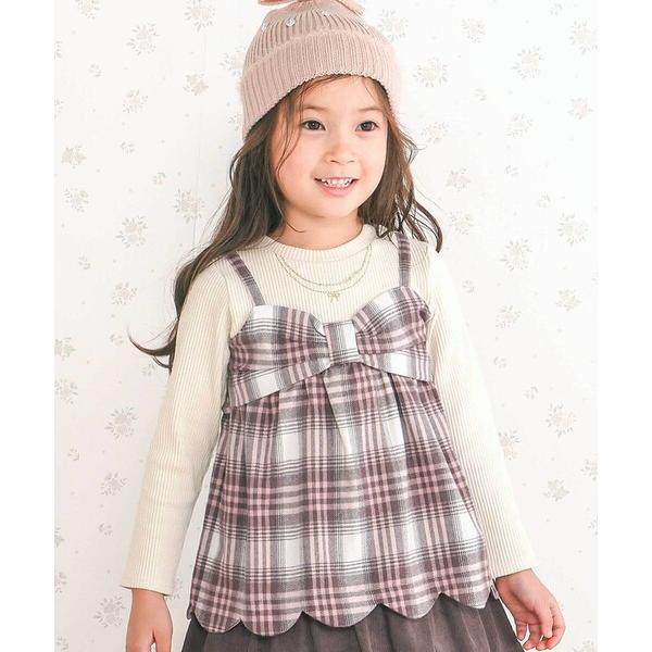 『タイムセール実施中』ZOZO問い合わせ番号:98503025ショップ:BEBE ONLINE STORE，ベベ オンラインストアブランド:SLAP SLIP，スラップスリップ商品名:裾スカラップリボンキャミソールドッキングTシャツ(80~...