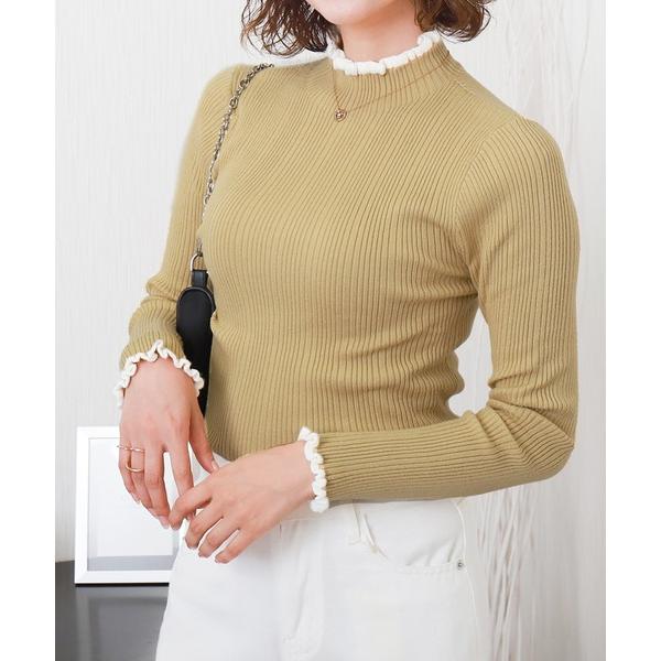 『セール実施中』ZOZO問い合わせ番号:98505047ショップ:libelle more，リベル モアブランド:libelle more，リベル モア商品名:【洗濯機で洗える】配色フリルハイネックリブニットカテゴリ:トップス>ニット...