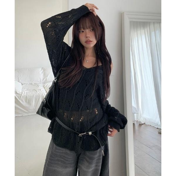 『セール実施中』ZOZO問い合わせ番号:98507493ショップ:3rdSpring，サードスプリングブランド:anyonemore，エニワンモア商品名:ワンオフショルダールーズ透かし編みメッシュニットカテゴリ:トップス>ニット/セー...