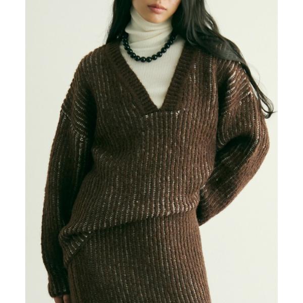 『セール実施中』ZOZO問い合わせ番号:98538108ショップ:Auntie Rosa，アンティローザブランド:Trish，トリッシュ商品名:両畦ストライプアルパカタッチ深Vニットカテゴリ:トップス>ニット/セーターブランド品番:X...