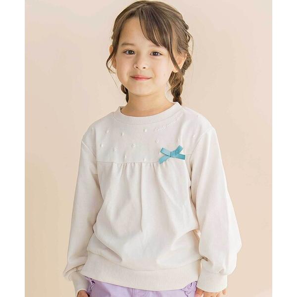 『タイムセール実施中』ZOZO問い合わせ番号:98538430ショップ:BEBE ONLINE STORE，ベベ オンラインストアブランド:Noeil aime BeBe，ノイユエイムベベ商品名:パール風プリントリボン付きインレイトレーナー...