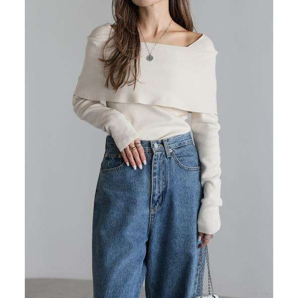 『セール実施中』ZOZO問い合わせ番号:98539484ショップ:Bonjour Sagan，ボンジュールサガンブランド:Bonjour Sagan，ボンジュールサガン商品名:オフショル風ケープカラーニットカテゴリ:トップス>ニット/...