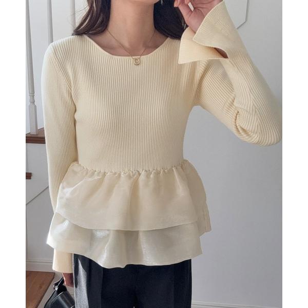 『タイムセール実施中』ZOZO問い合わせ番号:98540148ショップ:JUNOAH，ジュノアブランド:LAUIR，ラウアー商品名:フレア袖ペプラムドッキングニットトップスカテゴリ:トップス>ニット/セーターブランド品番:frla00...