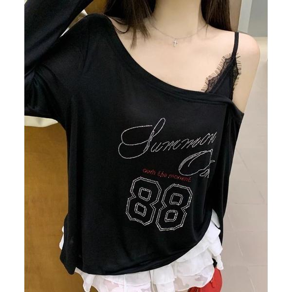 『タイムセール実施中』ZOZO問い合わせ番号:98542317ショップ:Ada.，エイダブランド:REMUR，レミュール商品名:ラインストーンロゴワンショルダーロンTカテゴリ:トップス>Tシャツ/カットソーブランド品番:145-024...