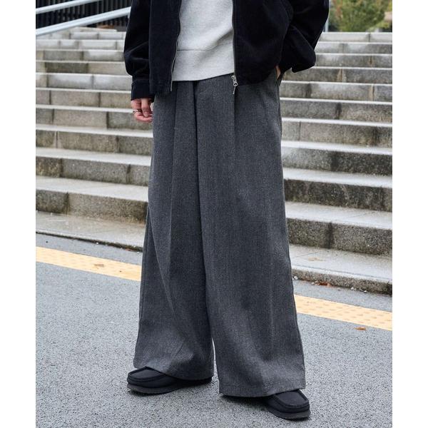 『タイムセール実施中』ZOZO問い合わせ番号:98543213ショップ:MONO-MART，モノマートブランド:MONO-MART，モノマート商品名:ファンクションテックツイード ワイドストレートスラックスパンツ＜UVカット/イージーケア＞...