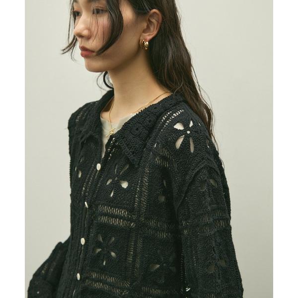 ZOZO問い合わせ番号:98576388ショップ:Auntie Rosa，アンティローザブランド:Lutim by u，ルチバイユー商品名:Flower patch crochet polo cardigan / フラワーパッチクロシェポロ...