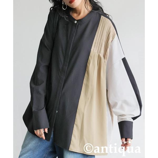 ZOZO問い合わせ番号:98576641ショップ:antiqua，アンティカブランド:antiqua，アンティカ商品名:バイカラータックデザインシャツカテゴリ:トップス>シャツ/ブラウスブランド品番:PK-01355素材:表地：ポリエ...