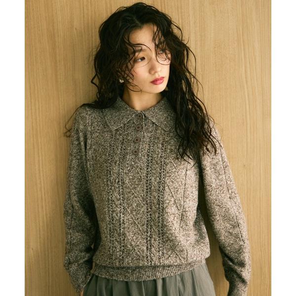 『タイムセール実施中』ZOZO問い合わせ番号:98576652ショップ:Auntie Rosa，アンティローザブランド:Lutim by u，ルチバイユー商品名:Mixed melange polo knit / ミックスメランジポロニット...