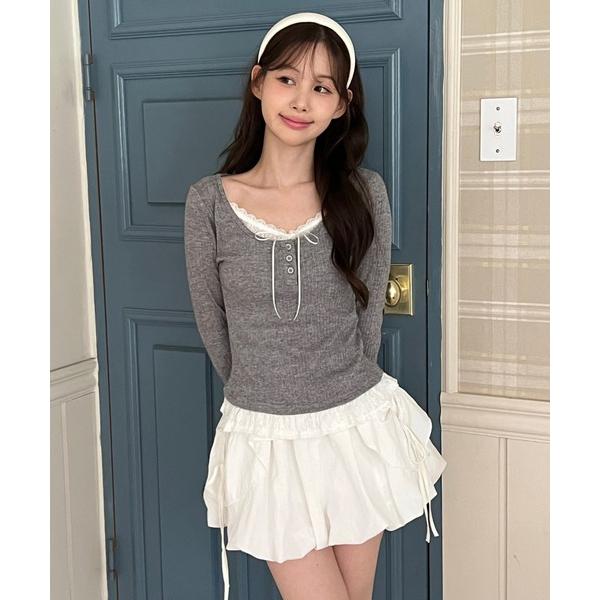 ZOZO問い合わせ番号:98577200ショップ:by muni:r，バイ ムニールブランド:by muni:r，バイ ムニール商品名:【着用動画あり・3色展開】レースリボンストラップトップスカテゴリ:トップス>Tシャツ/カットソーブ...