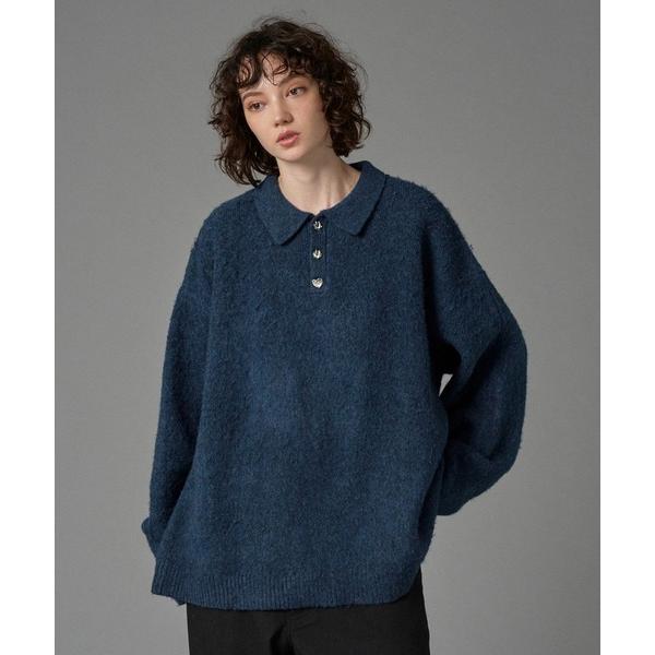 『タイムセール実施中』ZOZO問い合わせ番号:98577348ショップ:MUHET，ミュエータブランド:ONCILY，オンシェリー商品名:SILVER BUTTON SHAGGY KNIT POLO /  シルバーボタンシャギーニットポロカ...