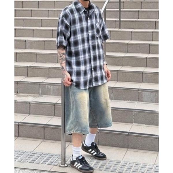 ZOZO問い合わせ番号:98577977ショップ:UP START，アップスタートブランド:NOWLE，ノウル，CERCA，チェルカ商品名:【NOWLE】ヴィンテージライク レギュラーカラー 半袖 グラデーション チェックシャツカテゴリ:ト...