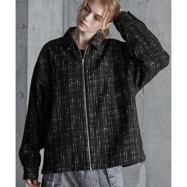 ZOZO問い合わせ番号:98578537ショップ:EMMA CLOTHES，エマ クローズブランド:SERACE，セラス商品名:【SERACE】Loose wide regular collar tweed zip shirt / ルーズワ...