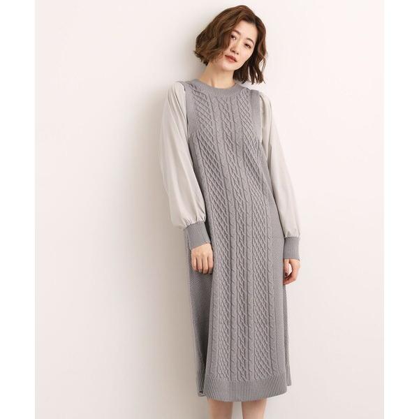 『タイムセール実施中』ZOZO問い合わせ番号:98644083ショップ:grove，グローブブランド:grove，グローブ商品名:【石川梨華さん着用】一枚で華やぐ、袖布帛ケーブルニットワンピースカテゴリ:ワンピース/ドレス>ワンピース...