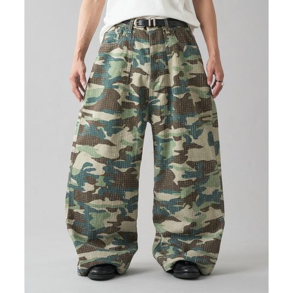 『セール実施中』ZOZO問い合わせ番号:98674854ショップ:kutir，クティールブランド:kutir，クティール商品名:ASSORTED RIPSTOP DESIGN BAGGY DUCK PANT／アソートリップストップデザインバ...