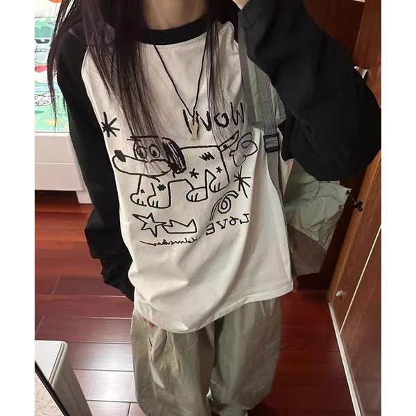 ZOZO問い合わせ番号:98677612ショップ:VIBGYOR，ヴィブジョーブランド:MEMECLE，メメクル，VIBGYOR，ヴィブジョー商品名:【 MEMECLE / メメクル 】ドッグプリント ロゴ ラグラン ロンTカテゴリ:トップ...