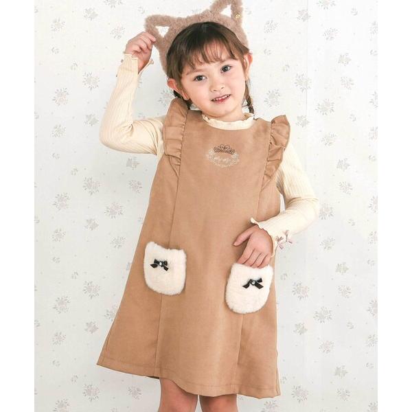 『タイムセール実施中』ZOZO問い合わせ番号:98710072ショップ:BEBE ONLINE STORE，ベベ オンラインストアブランド:SLAP SLIP，スラップスリップ商品名:肩フリルリボン付きファーポケットジャンパースカート(90...