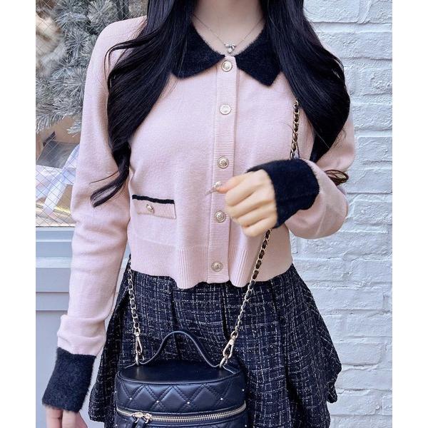 『タイムセール実施中』ZOZO問い合わせ番号:98713501ショップ:INGNI，イングブランド:INGNI，イング商品名:フェザー襟配色ニットカーディガンカテゴリ:トップス>カーディガン/ボレロブランド品番:1254-600221...