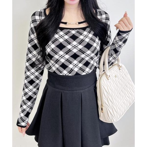 『タイムセール実施中』ZOZO問い合わせ番号:98713503ショップ:INGNI，イングブランド:INGNI，イング商品名:パールビット付きチェックニットカテゴリ:トップス>ニット/セーターブランド品番:1254-900222素材:...