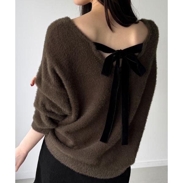 『タイムセール実施中』ZOZO問い合わせ番号:98746467ショップ:JUNOAH，ジュノアブランド:JUNOAH，ジュノア商品名:バックベロアリボンシャギーニットトップスカテゴリ:トップス>ニット/セーターブランド品番:fram0...