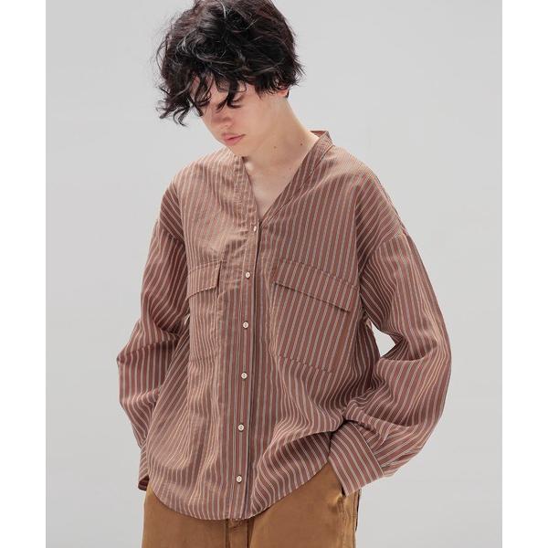 『セール実施中』ZOZO問い合わせ番号:98747799ショップ:DRESSLAVE，ドレスレイブブランド:DRESSLAVE，ドレスレイブ商品名:stripe collarless shirt(ストライプ柄カラーレスシャツ)カテゴリ:トッ...