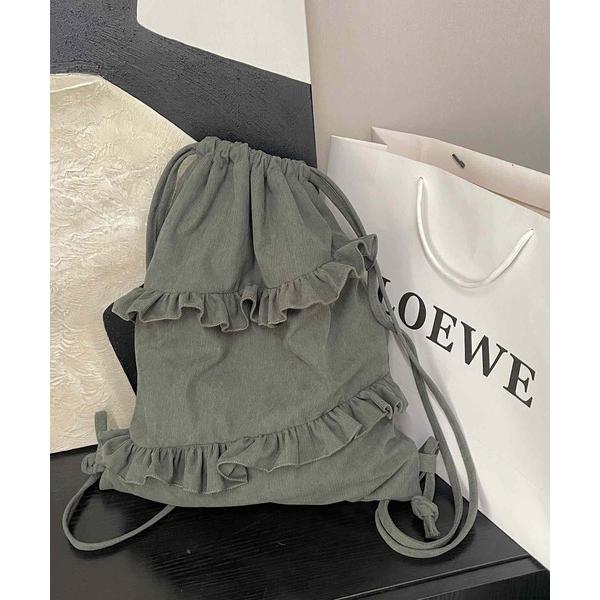 ZOZO問い合わせ番号:98810352ショップ:VIBGYOR，ヴィブジョーブランド:VIBGYOR，ヴィブジョー商品名:Liaa/コーデュロイ フリル ナップサック リュック A18700カテゴリ:バッグ>バックパック/リュックブ...