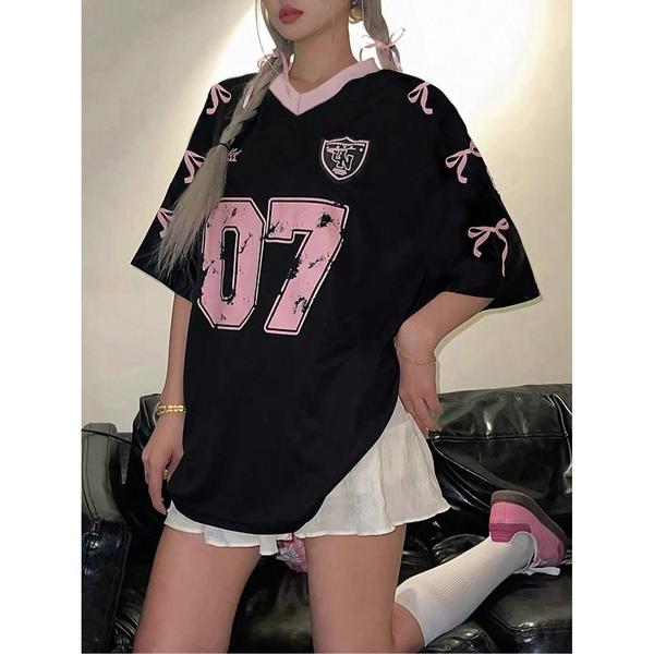 『タイムセール実施中』ZOZO問い合わせ番号:98877452ショップ:Ritzy，リッツィーブランド:Ritzy，リッツィー商品名:Y2K 運動型　オーバーサイズ　リボンプリント　トップスカテゴリ:トップス>Tシャツ/カットソーブラ...