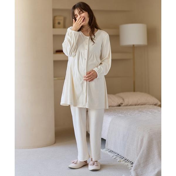 ZOZO問い合わせ番号:98878086ショップ:cross marche，クロスマルシェブランド:Rosemadame，ローズマダム商品名:ベロアリボンエンボスパジャマ（マタニティ/ 妊婦服）授乳楽々 妊婦服 産前・産後対応カテゴリ:ママ...