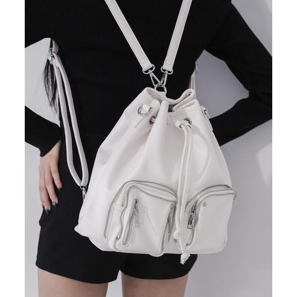 『タイムセール実施中』ZOZO問い合わせ番号:98909413ショップ:me+em select，ミームセレクトブランド:me+em select，ミームセレクト商品名:【 ２WAY 】ダブルジップアウトポケットフェイクレザー巾着ショルダー...