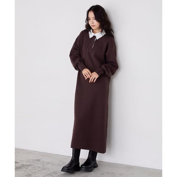 『タイムセール実施中』ZOZO問い合わせ番号:98909518ショップ:MONO-MART，モノマートブランド:forksy.，フォルクシー，MONO-MART，モノマート商品名:【forksy.】バイカラー衿付きスウェットライクニットワン...