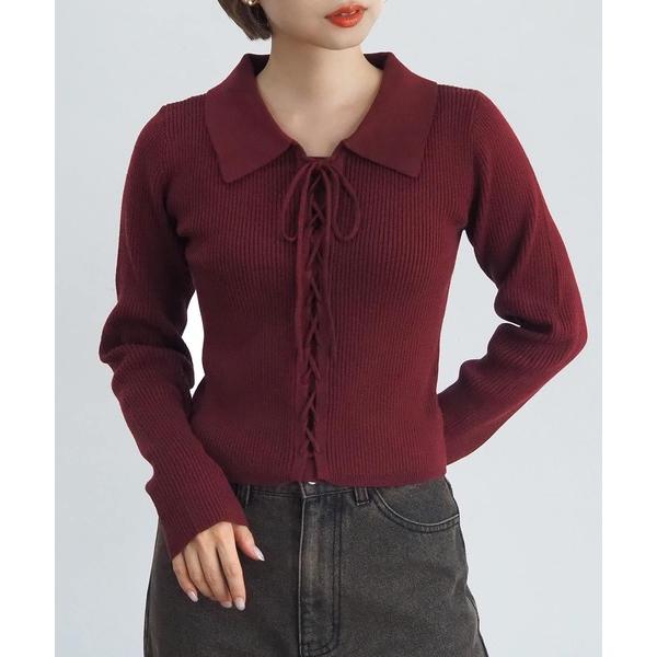 『タイムセール実施中』ZOZO問い合わせ番号:98910690ショップ:tiptop+pocket，ティップトッププラスポケットブランド:tiptop，ティップトップ商品名:前レースアップ襟付きニットプルオーバーカテゴリ:トップス>ニ...