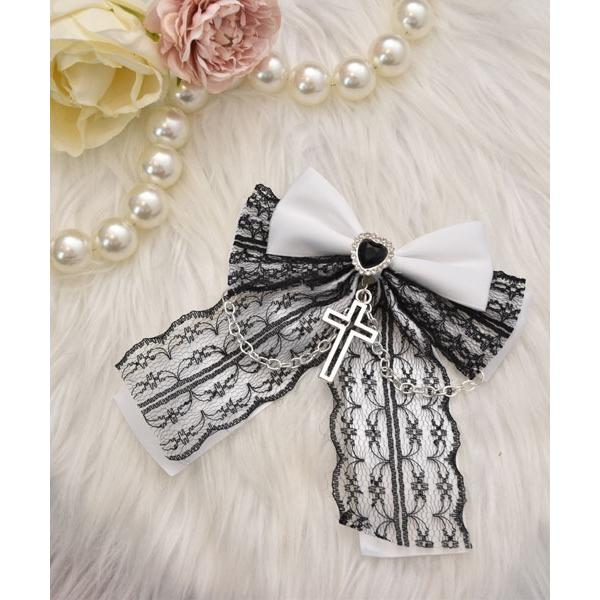 『タイムセール実施中』ZOZO問い合わせ番号:98980311ショップ:Mayree，メイリーブランド:Mayree，メイリー商品名:【urge select】ゴシック クロスチャーム レース×リボン ヘアクリップ【12色展開】カテゴリ:ヘ...