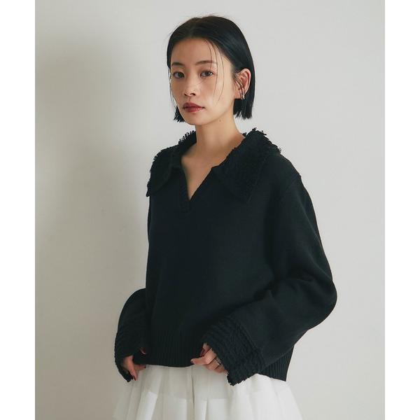 ZOZO問い合わせ番号:99013612ショップ:tocco closet／&amp;. NOSTALGIA，トッコ　クローゼット　／　アンドドットノスタルジアブランド:ARVELLIA，アルベリア商品名:FRINGE COLLAR KNI...