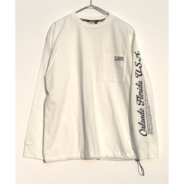 ZOZO問い合わせ番号:99013987ショップ:Outfitter lab，アウトフィッターラボブランド:T-MAC OUTING，ティーマック アウティング商品名:T-MAC 袖プリント　オーバーサイズ長袖Tシャツ　ロゴ刺繍　ドローコー...