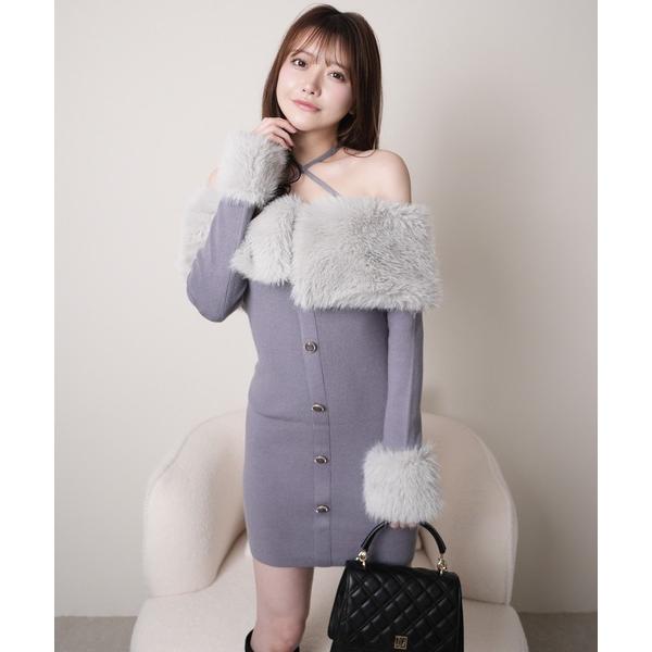 『セール実施中』ZOZO問い合わせ番号:99015315ショップ:LIPSERVICE，リップサービスブランド:LIPSERVICE，リップサービス商品名:ファーオフショルボタンニットワンピースカテゴリ:ワンピース/ドレス>ワンピース...