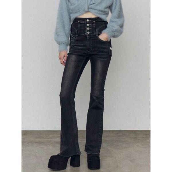 『タイムセール実施中』ZOZO問い合わせ番号:99018176ショップ:EMODA，エモダブランド:EMODA，エモダ商品名:リボンハイウエストフレアパギンスカテゴリ:パンツ>デニムパンツブランド品番:042552474201素材:綿...