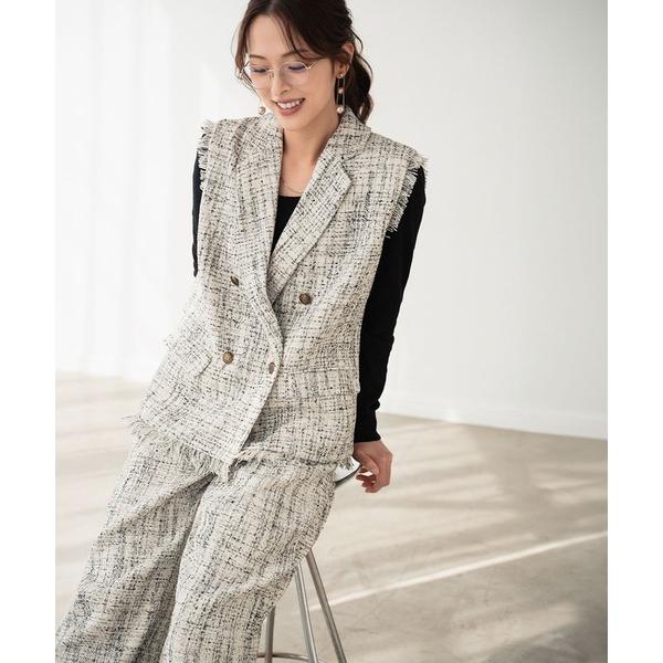 『タイムセール実施中』ZOZO問い合わせ番号:99111744ショップ:RIVER FIELD &amp; Co.，リバーフィールド　アンド　コーブランド:ELFRANK，エルフランク商品名:ツイードフリンジ テーラードベスト ワイドパンツ...