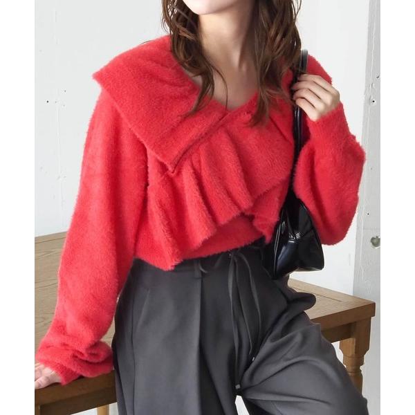 『タイムセール実施中』ZOZO問い合わせ番号:99112275ショップ:tiptop+pocket，ティップトッププラスポケットブランド:tiptop，ティップトップ商品名:フェザーフリルクロスプルオーバーカテゴリ:トップス>ニット/...