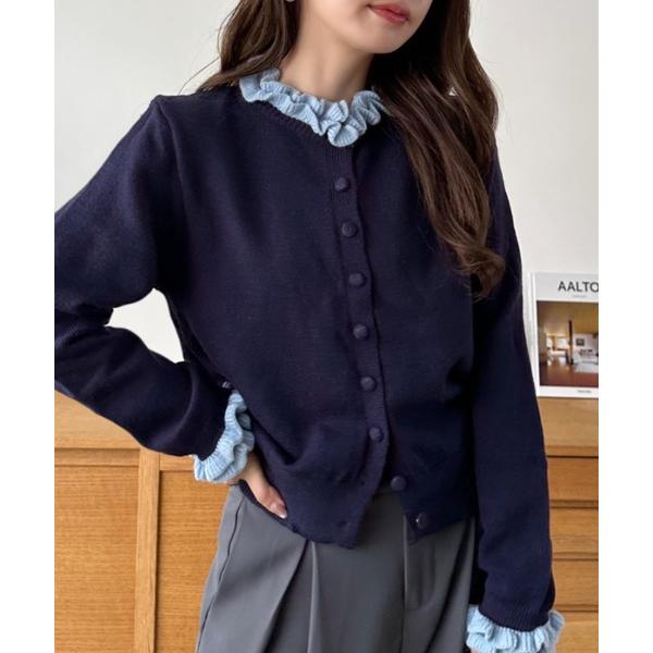 『タイムセール実施中』ZOZO問い合わせ番号:99112493ショップ:Ada.，エイダブランド:Eclat one，エクラワン，Ada.，エイダ商品名:【Eclat one】バイカラー フリル ニット カーディガンカテゴリ:トップス&gt...