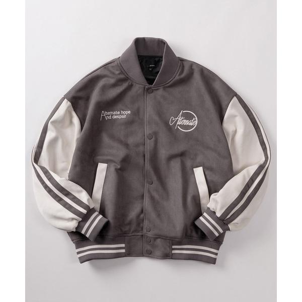 『タイムセール実施中』ZOZO問い合わせ番号:99146264ショップ:SlashDate，スラッシュデイトブランド:SlashDate，スラッシュデイト商品名:【85】ワンポイント刺繍 フェイクスウェード 袖配色 サイドライン スタジャン...