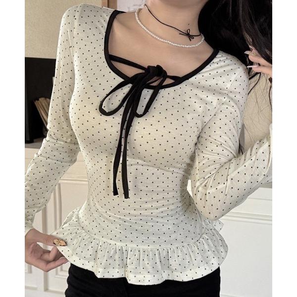 『タイムセール実施中』ZOZO問い合わせ番号:99179977ショップ:Mayree，メイリーブランド:almo，アルモ，Mayree，メイリー商品名:【LAMPOON】ウエストフリルドットロンＴカテゴリ:トップス>Tシャツ/カットソ...