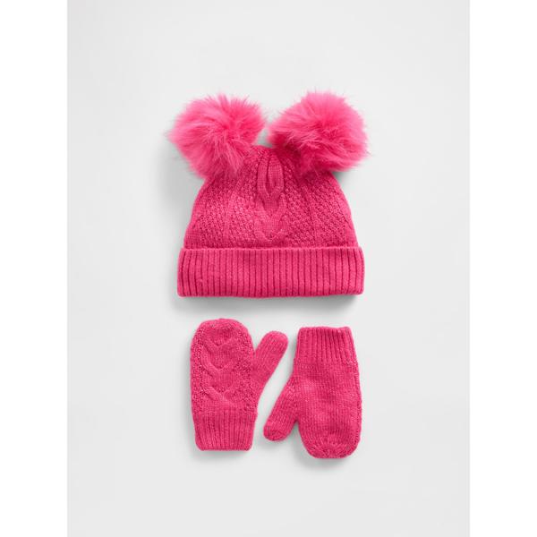 『セール実施中』ZOZO問い合わせ番号:99212834ショップ:GAP，ギャップブランド:GAP，ギャップ商品名:ケーブルニット ポンポン ビーニー＆ミトンセット (幼児・ベビー)カテゴリ:帽子>ニットキャップ/ビーニーブランド品番...