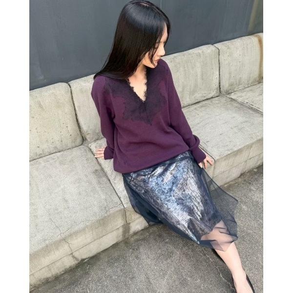 『セール実施中』ZOZO問い合わせ番号:99213120ショップ:LE CIEL BLEU，ルシェルブルーブランド:IRENENNE，アイレネ，LE CIEL BLEU，ルシェルブルー商品名:Vネックニットｗ/ニードルパンチレース / Vn...