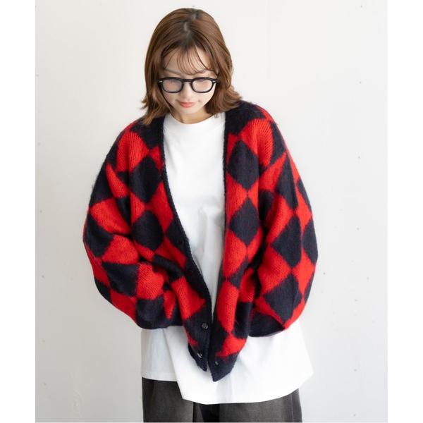 ZOZO問い合わせ番号:99214211ショップ:LIGHT HOUSE，ライトハウスブランド:bashful base Oriental，バッシュフルベースオリエンタル商品名:【bbO】シャギーモヘアタッチニットカーディガン アーガイル柄...
