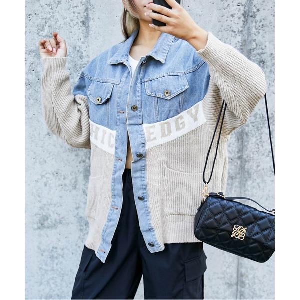 『タイムセール実施中』ZOZO問い合わせ番号:99214971ショップ:DIAVEL，ディアベルブランド:GORGE，ゴージ，DIAVEL，ディアベル商品名:《デニム×ニット切替》レディース Gジャン 配色ロゴ入り 異素材MIX 秋冬カテゴ...