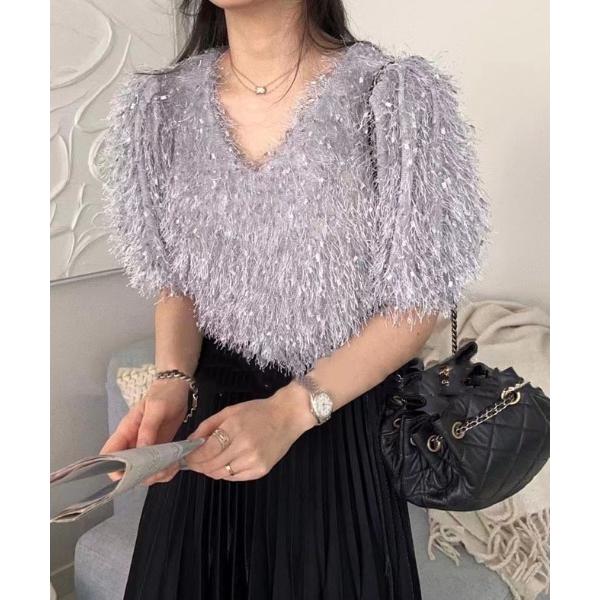 『タイムセール実施中』ZOZO問い合わせ番号:99217085ショップ:300mc，スリーハンドレッドエムシーブランド:FREE STYLISTS，フリー スタイリスト商品名:YUGA_YGMC Sequined V-neck topカテゴ...