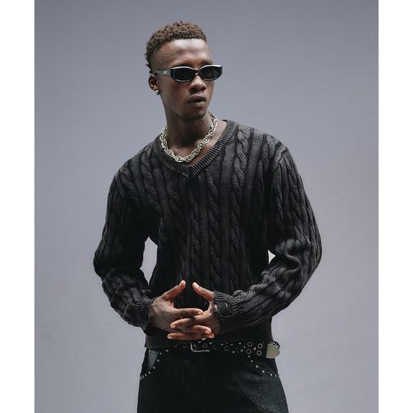 『セール実施中』ZOZO問い合わせ番号:99284744ショップ:FTW，エフティーダブリューブランド:ANDER HUNK，アンダーハンク商品名:Faded Cable V-neck Knit / フェードケーブルVネックニットカテゴリ:...