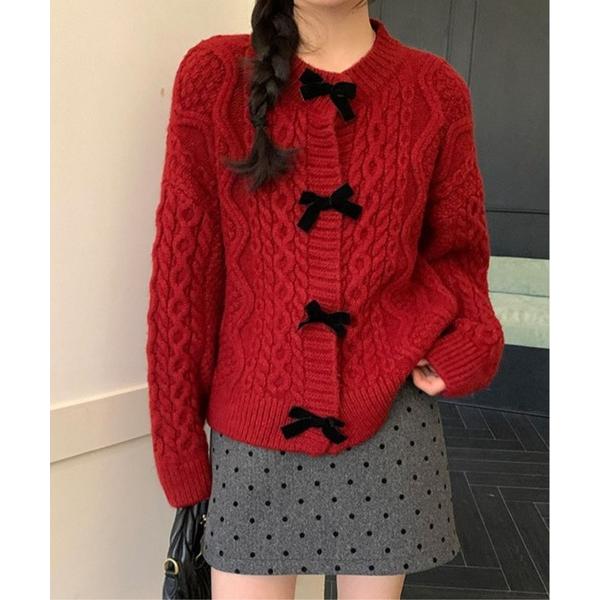 『セール実施中』ZOZO問い合わせ番号:99349265ショップ:Teem Store，チームストアブランド:shyam inspiration，シャムインスピレーション商品名:リボンアランニットカーディガンカテゴリ:トップス>カーデ...