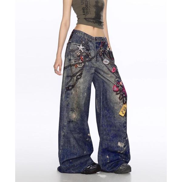 『タイムセール実施中』ZOZO問い合わせ番号:99381558ショップ:WESTSEA，ウエストシーブランド:WESTSEA，ウエストシー商品名:チェーンプリント デニムライク ワイドパンツカテゴリ:パンツ>その他パンツブランド品番:...