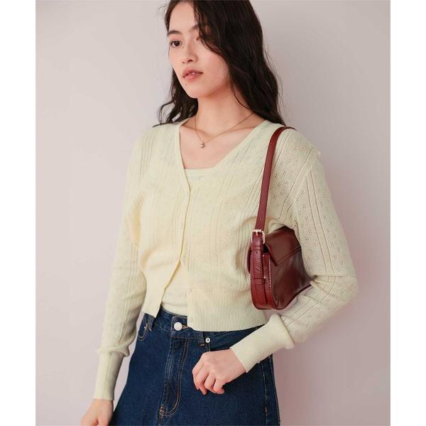 『タイムセール実施中』ZOZO問い合わせ番号:99383018ショップ:titivate，ティティベイトブランド:titivate，ティティベイト商品名:アイレットニットカーディガン/キャミソールトップスセットカテゴリ:トップス>カー...