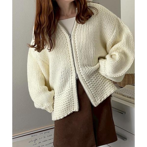 『タイムセール実施中』ZOZO問い合わせ番号:99451207ショップ:merrylatte，メリーラテブランド:merrylatte，メリーラテ商品名:ダブルジップオーバーサイズニットカーディガン【NOUA】カテゴリ:トップス>カー...